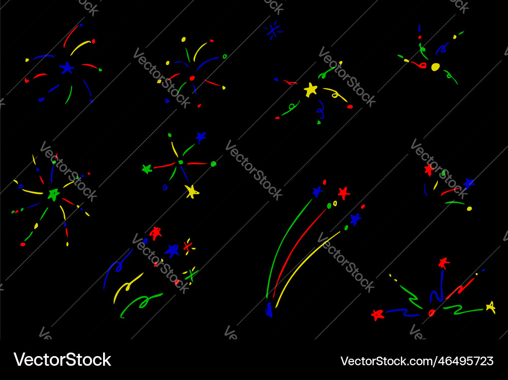 Set 11 firework colorful hand draw sketch Vector Image