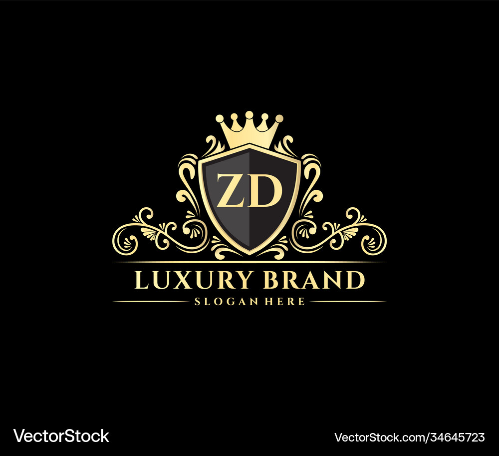 Zd initial letter gold calligraphic feminine Vector Image