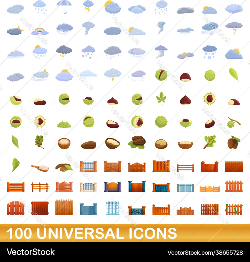 100 universal icons set cartoon style Royalty Free Vector