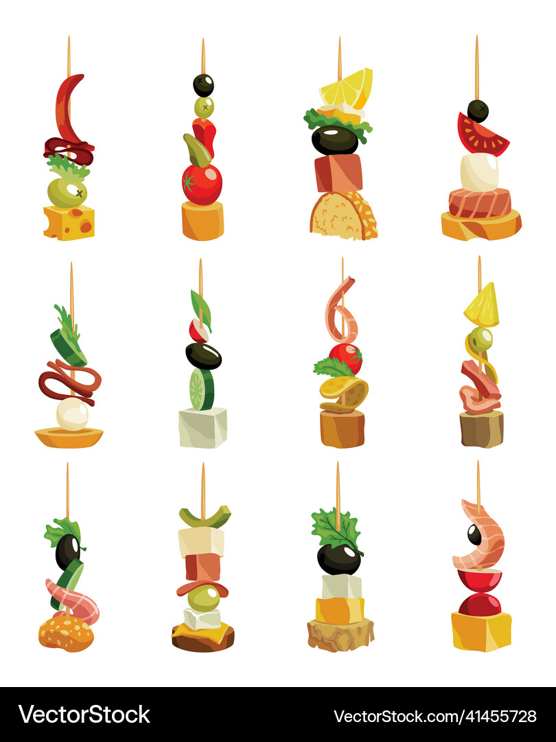 Canape of appetizer with different toppings Vector Image