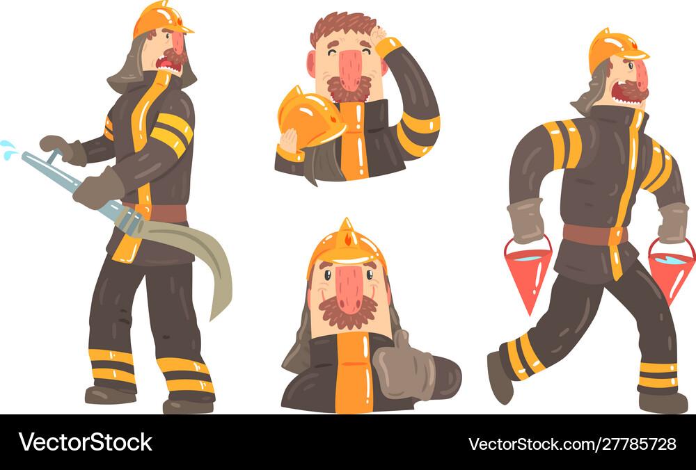 Cartoon firefighter character doing his job Vector Image