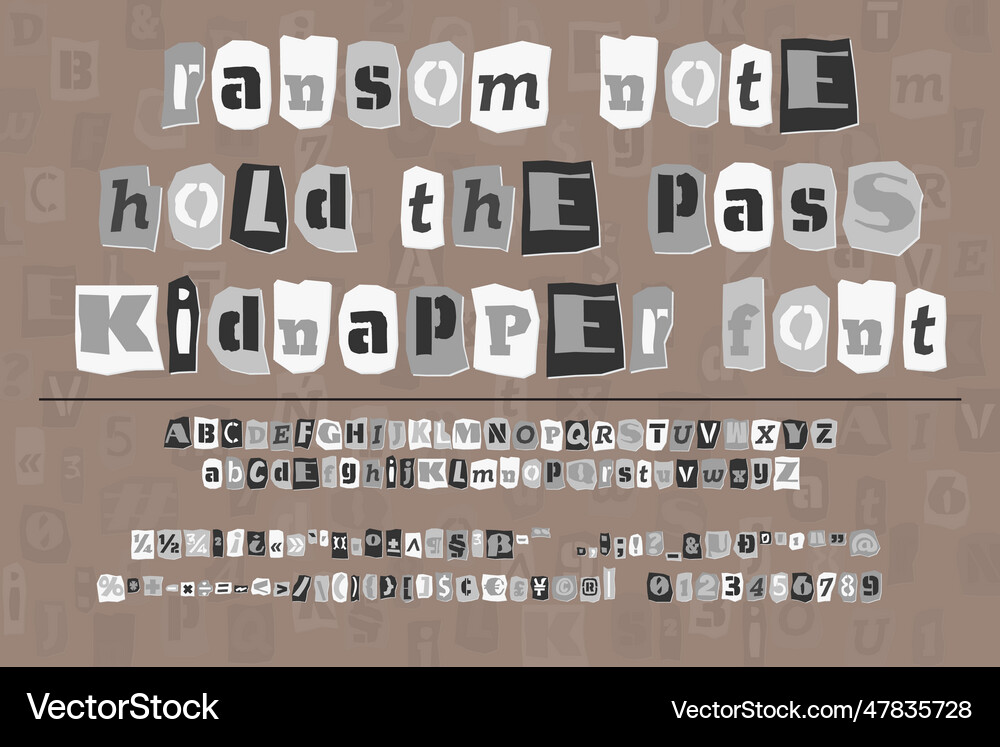 Gray ransom collage style letters numbers Vector Image