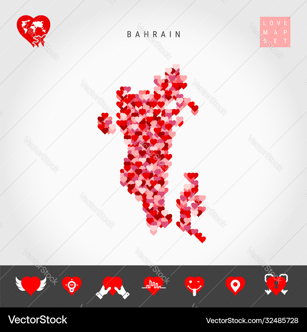I love bahrain red hearts pattern map bahrain Vector Image
