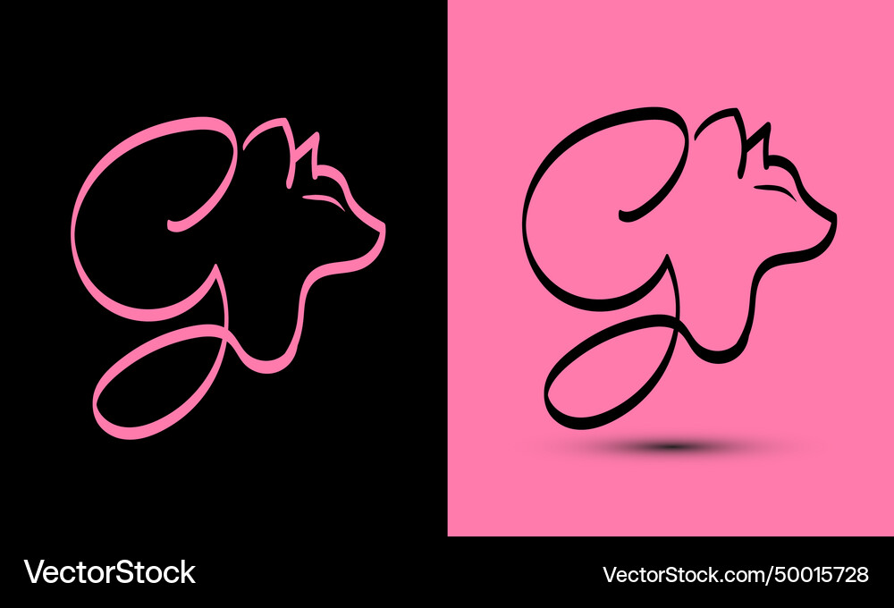 Initial letter g combine with cat head black and Vector Image