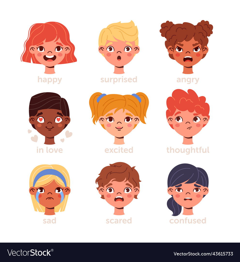 Cute kids emotions collection Royalty Free Vector Image Cute kids emotions collection Royalty Free Vector Image