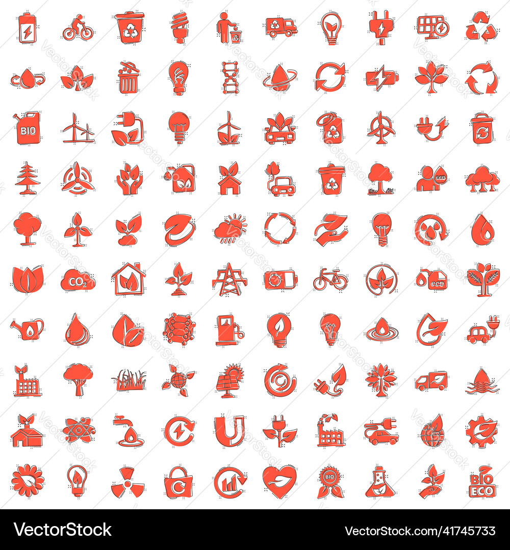 Eco environment icons set in comic style ecology Vector Image