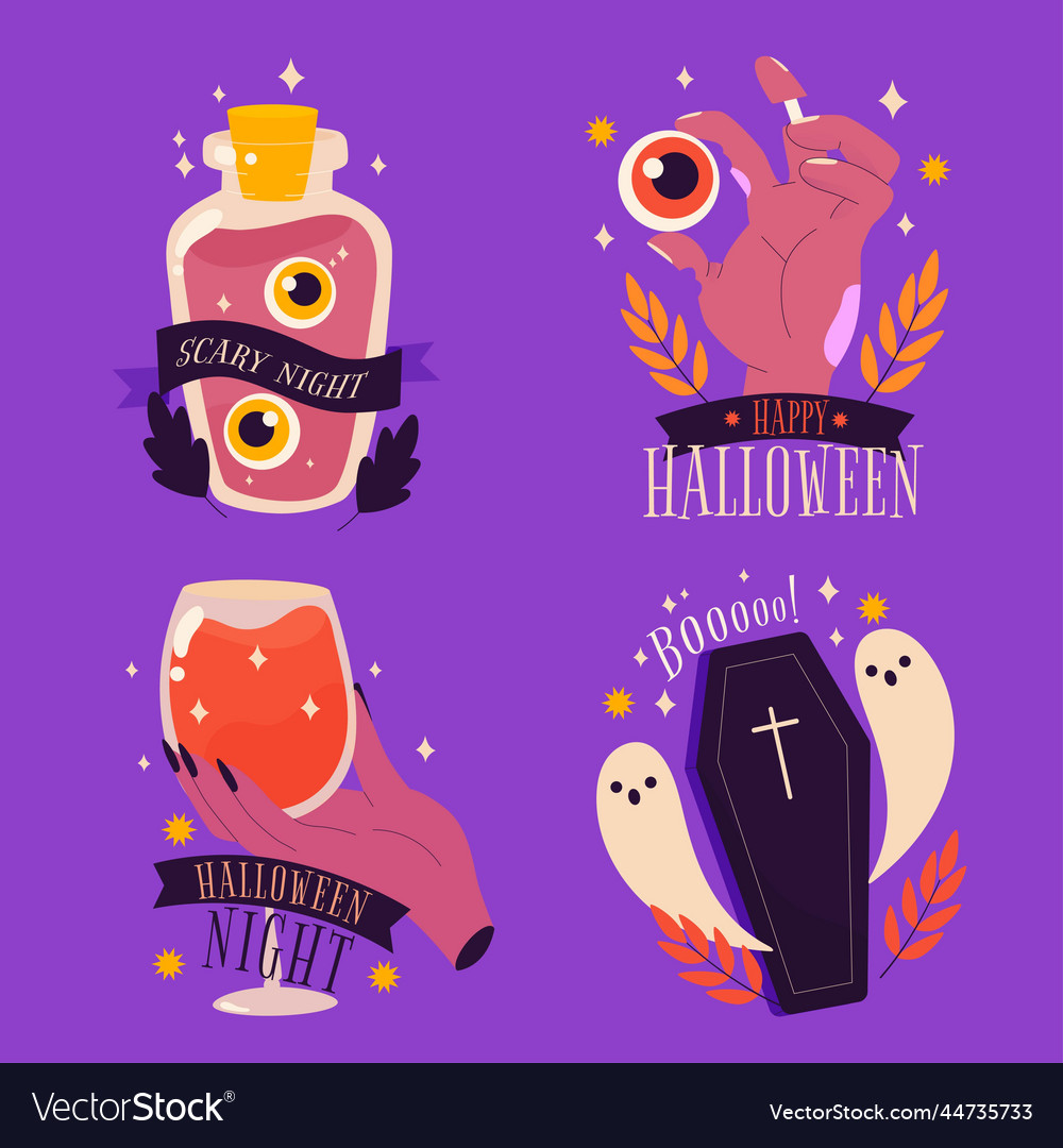 Happy spooky halloween label collection design Vector Image