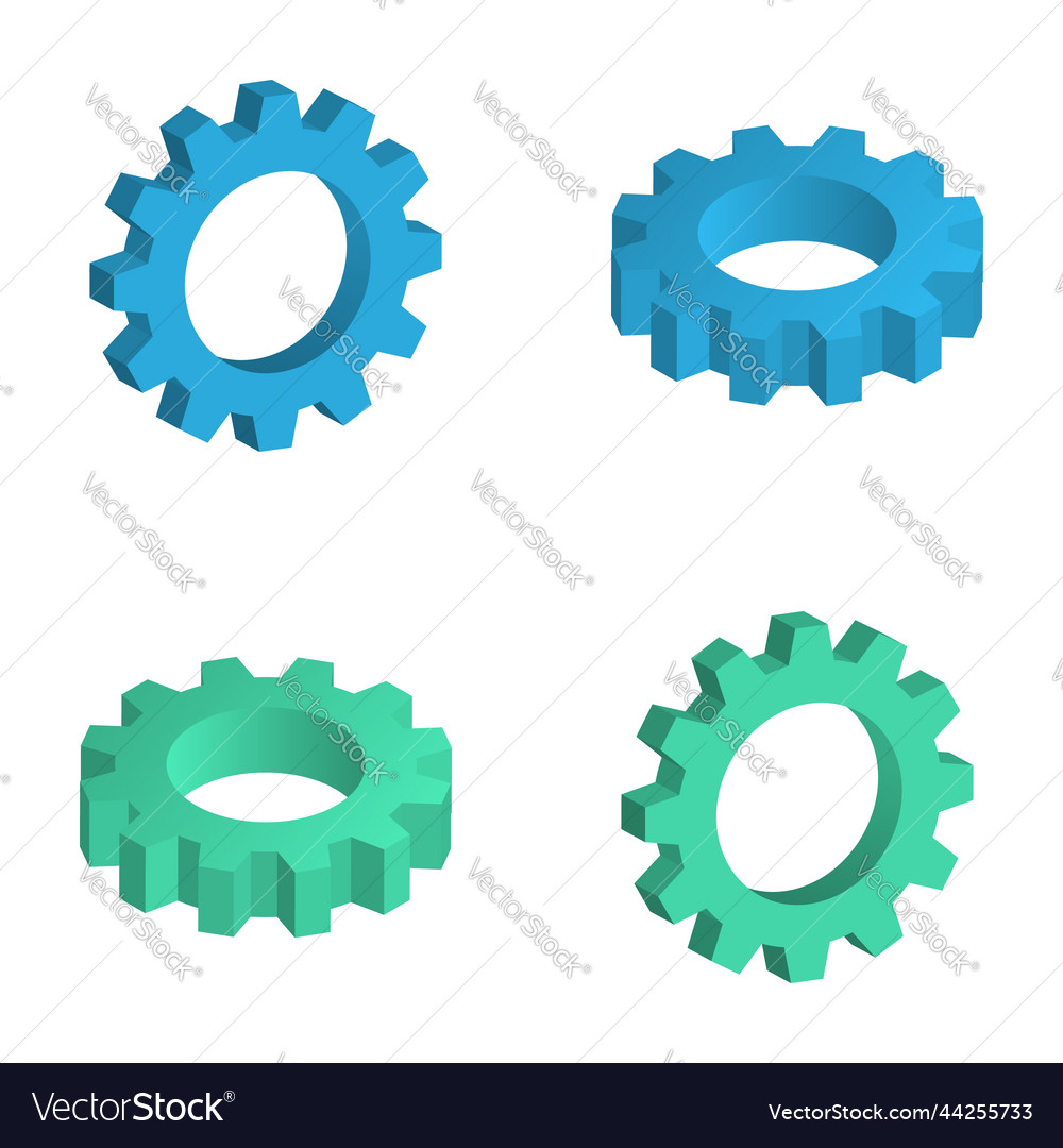 Isometric gear mechanism icon set Royalty Free Vector Image