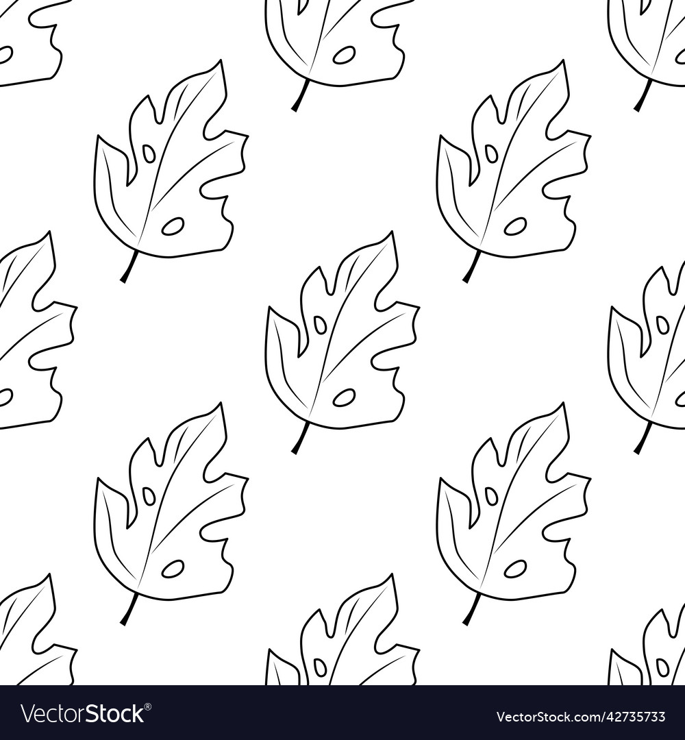 Monstera seamless doodle pattern flat Royalty Free Vector