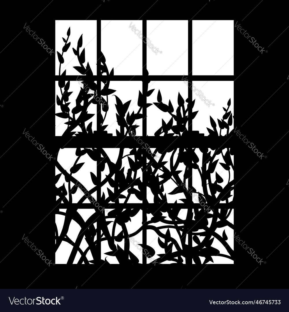 Silhouette of window and tree branches gobo mask Vector Image