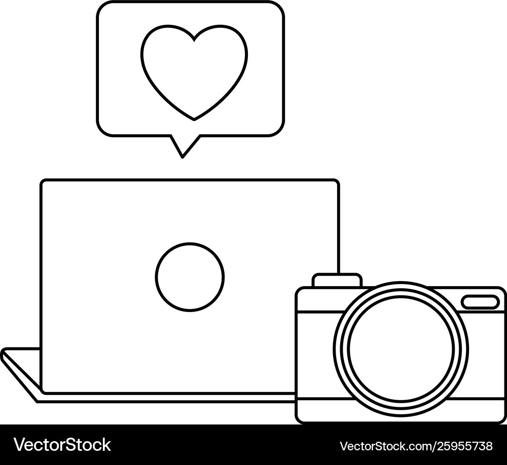 Camera photography with laptop and speech bubble Vector Image