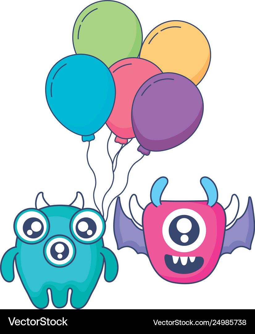 Crazy monsters with balloons helium characters Vector Image