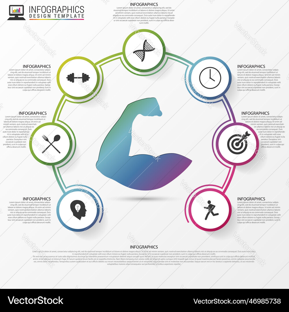 Fitness statistics and infographics with biceps Vector Image
