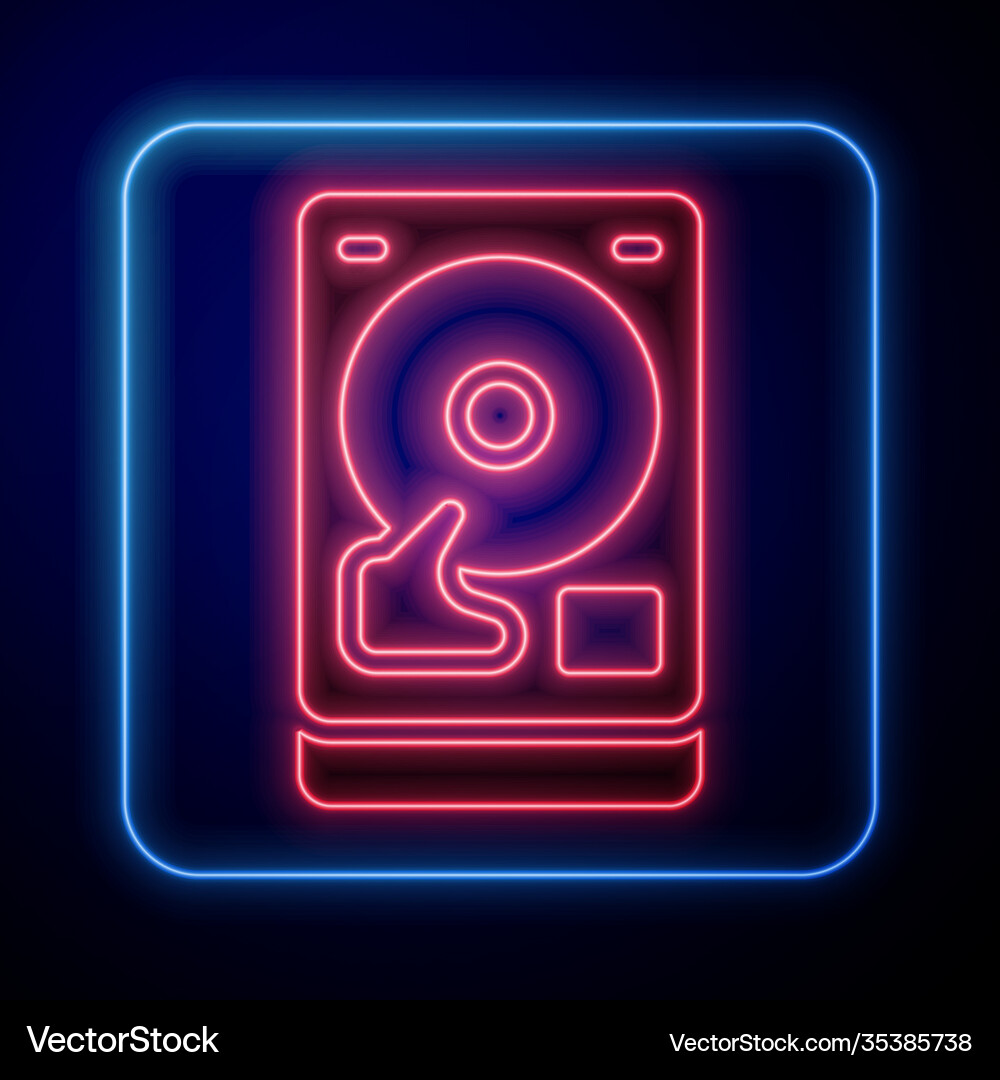 Glowing neon hard disk drive hdd icon isolated Vector Image