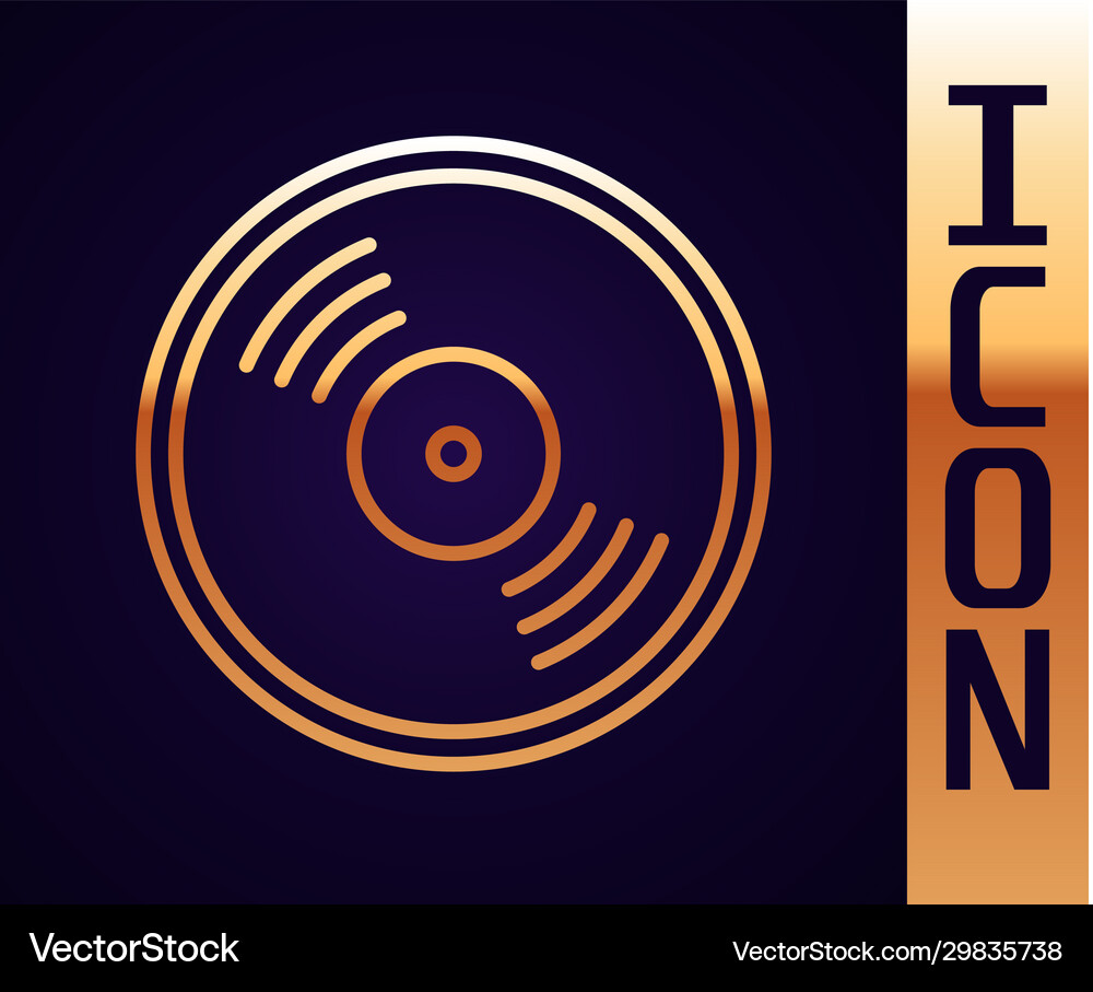 Gold line vinyl disk icon isolated on black Vector Image