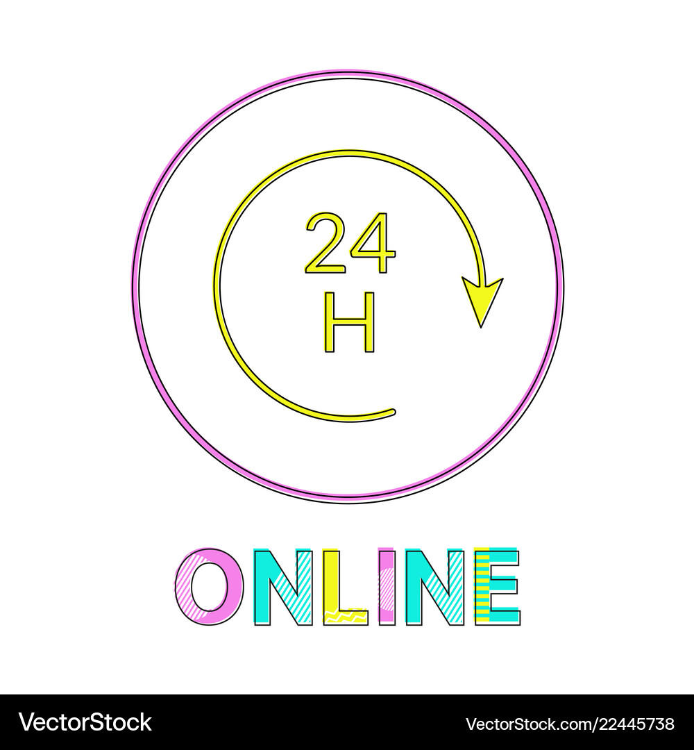 Online all day in linear outline style Royalty Free Vector