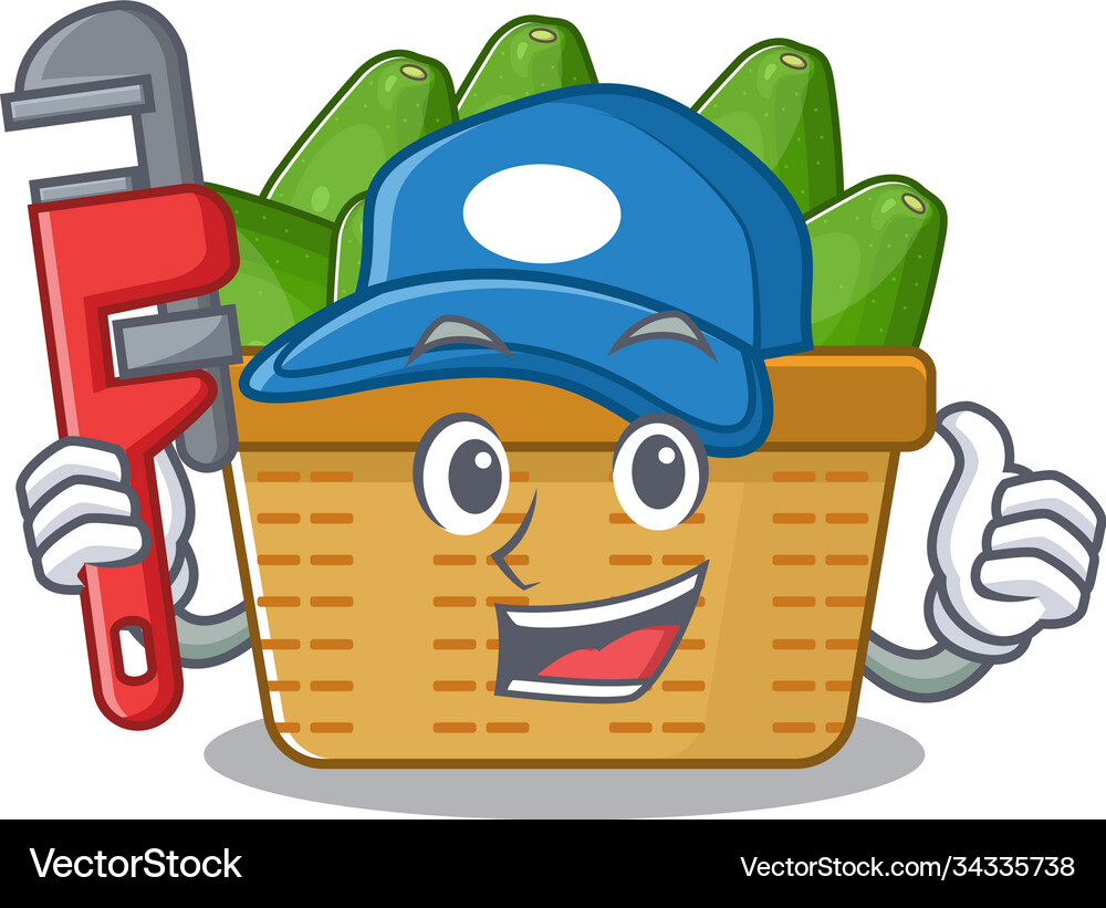 Smart plumber avocado fruit basket on cartoon Vector Image