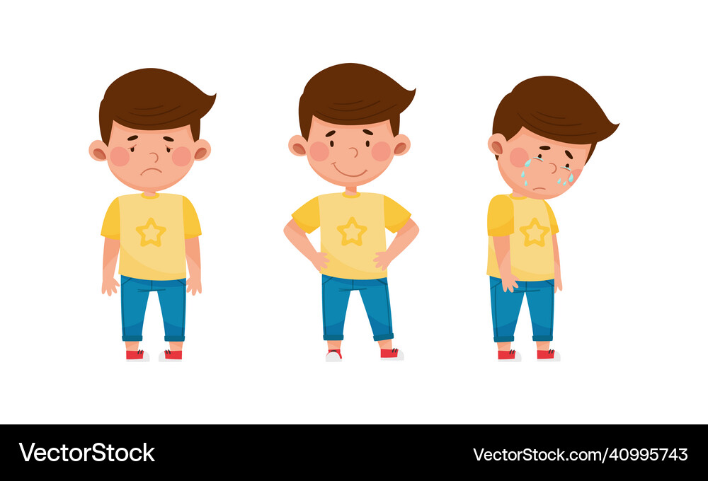 Cute boy showing different emotions set kid Vector Image