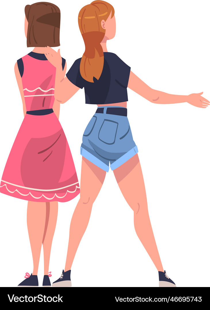 Friends from behind hugging and standing together Vector Image