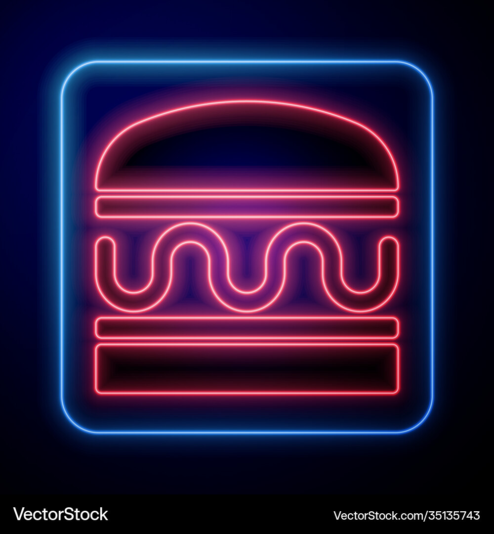 Glowing neon burger icon isolated on blue Vector Image
