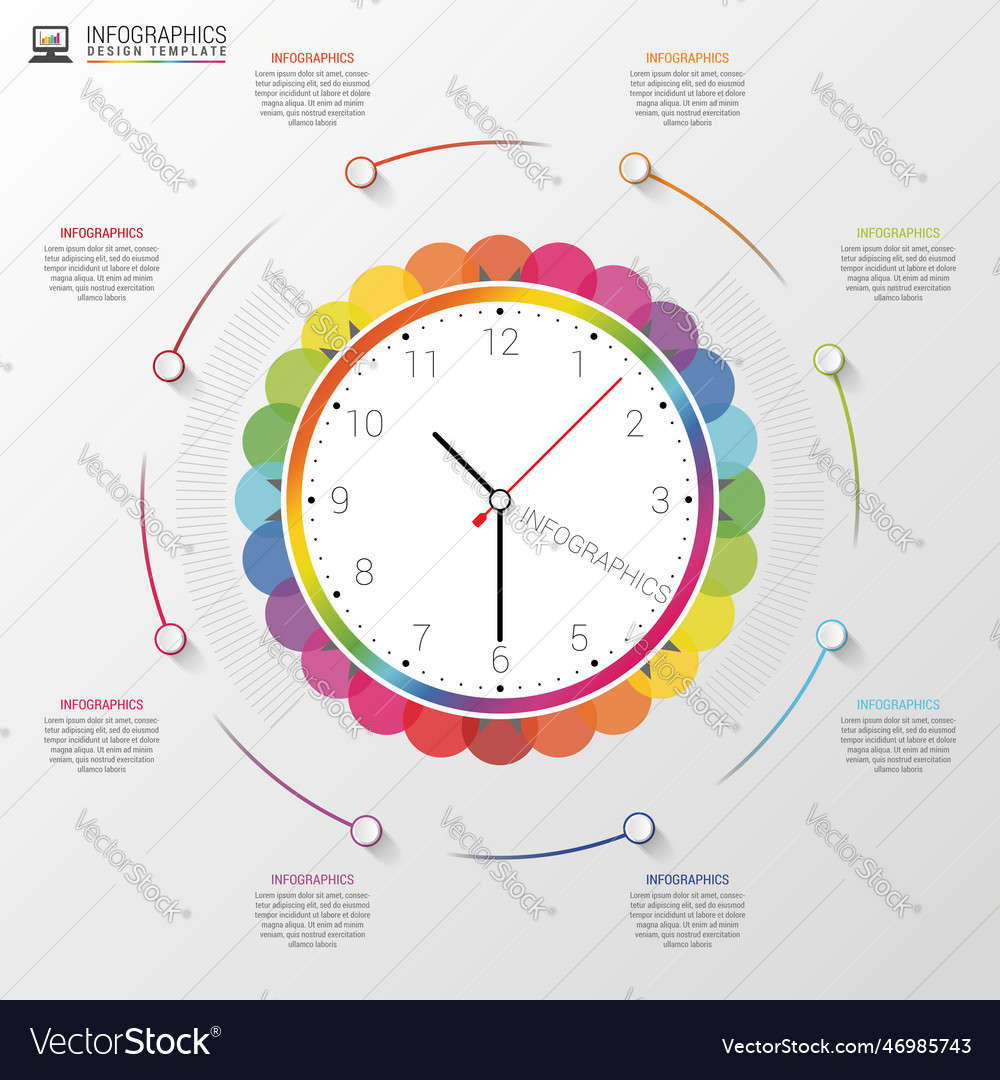 Modern infographic with colorful clock Royalty Free Vector