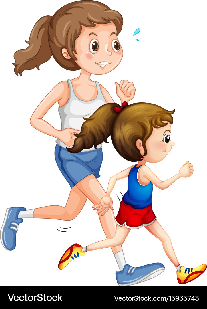 Mother and daughter running Royalty Free Vector Image