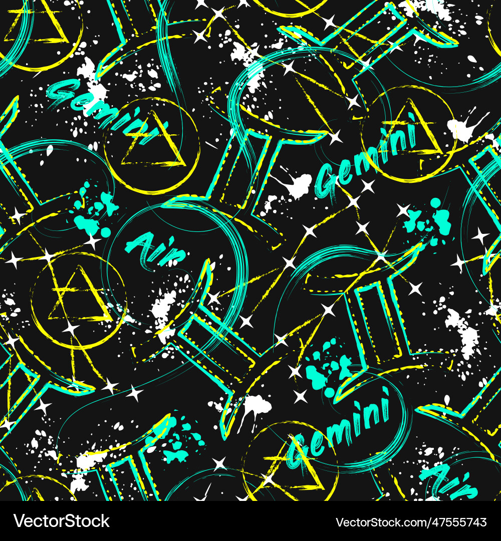 Neon pattern with zodiac sign gemini paint stroke Vector Image