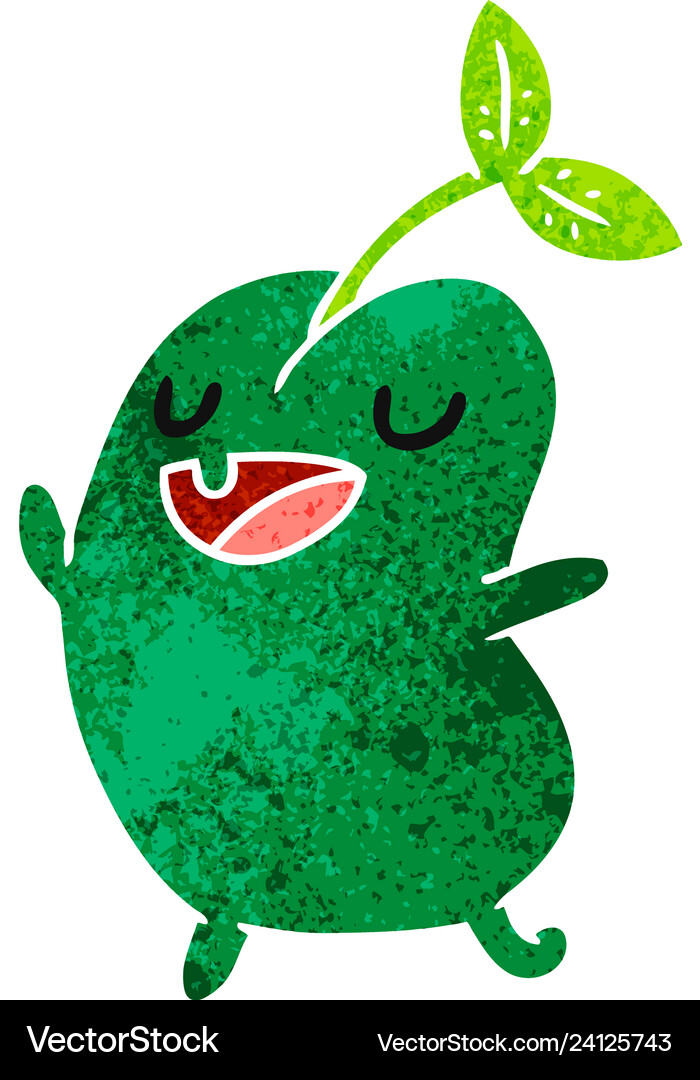 Retro cartoon kawaii cute sprouting bean Vector Image