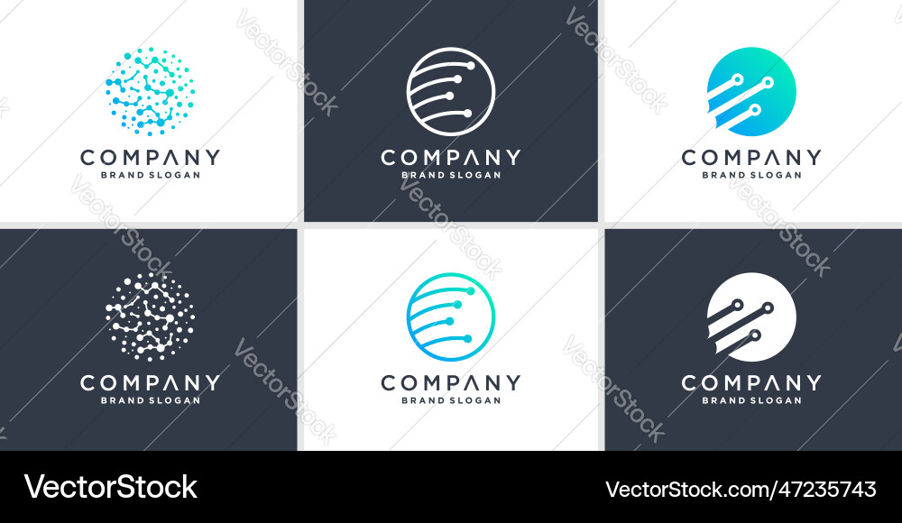 Set of global tech logo template with modern Vector Image