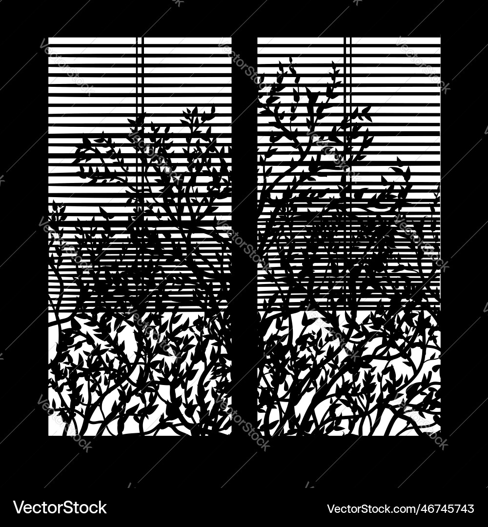 Silhouette of window and branches with leafs Vector Image