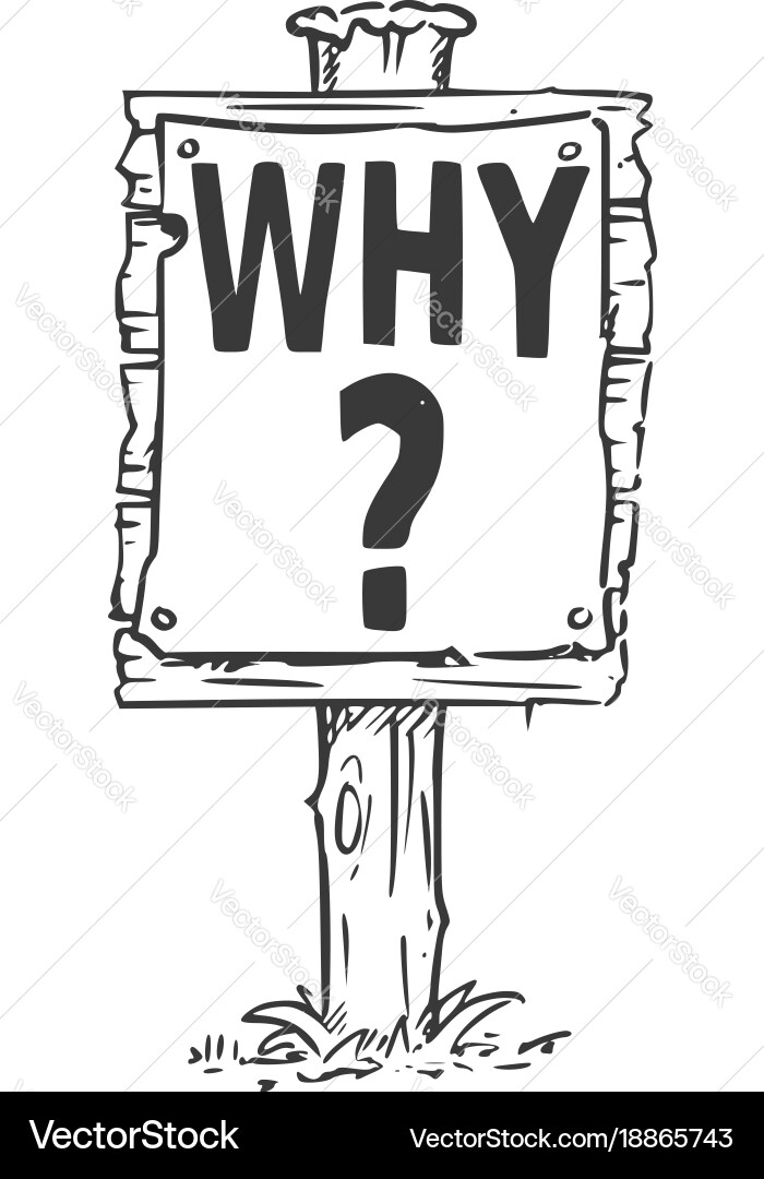 Wooden sign board drawing with why text Royalty Free Vector