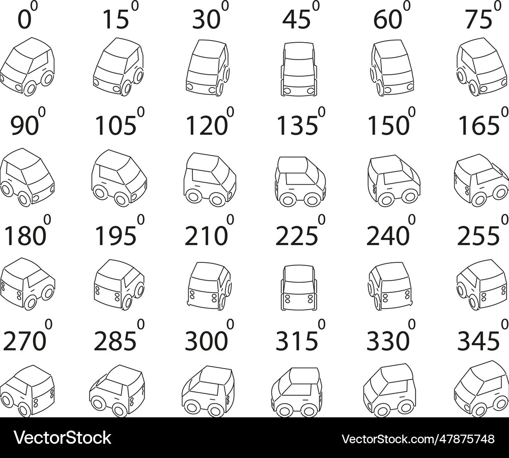 A set of 24 compact cars from different angles Vector Image