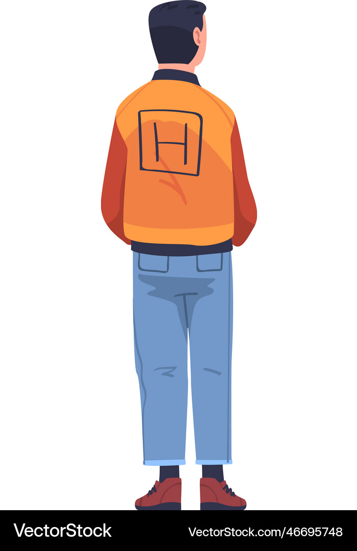 Back view of standing guy with hands in pockets Vector Image