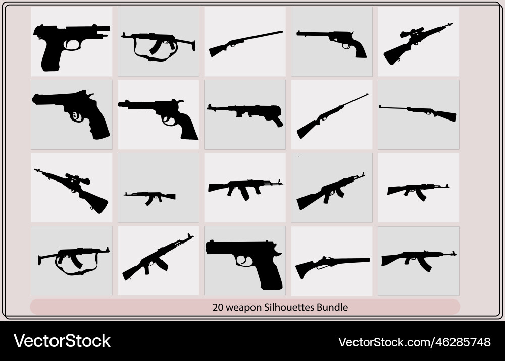 Big arsenal weaponweapons silhouette set Vector Image