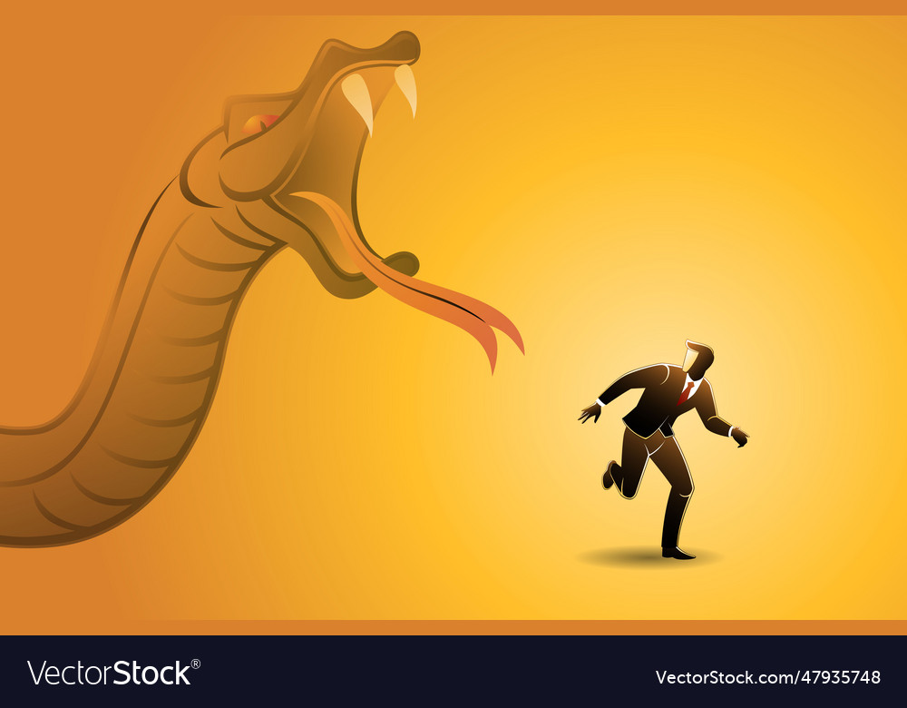 Business concept big snake chasing businessman Vector Image