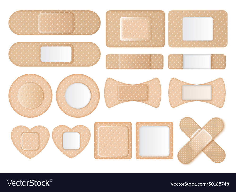 Collection different shaped band aids Royalty Free Vector