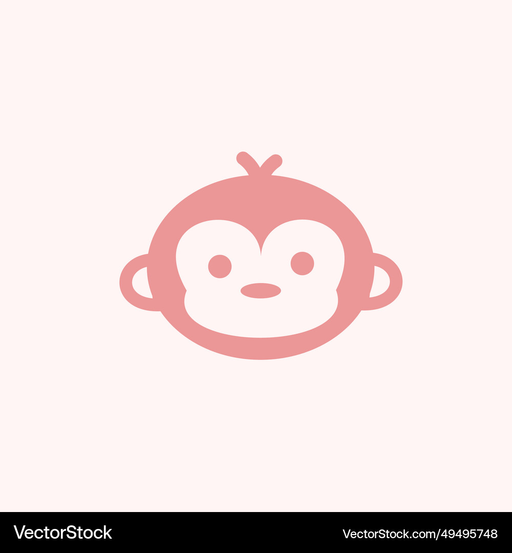 Cute monkey face in pastel pink logo Royalty Free Vector