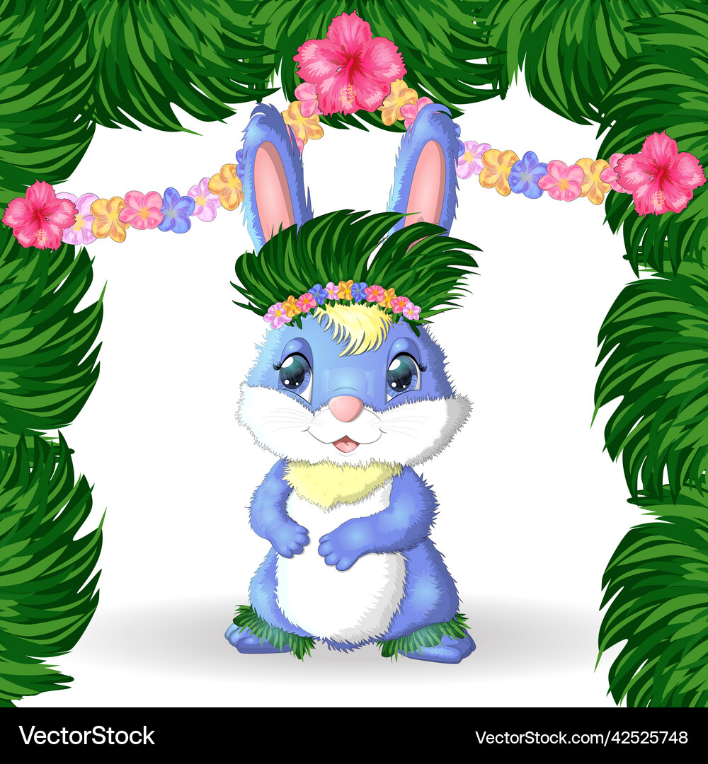 Cute rabbit hare in hawaiian clothes dancing hula Vector Image