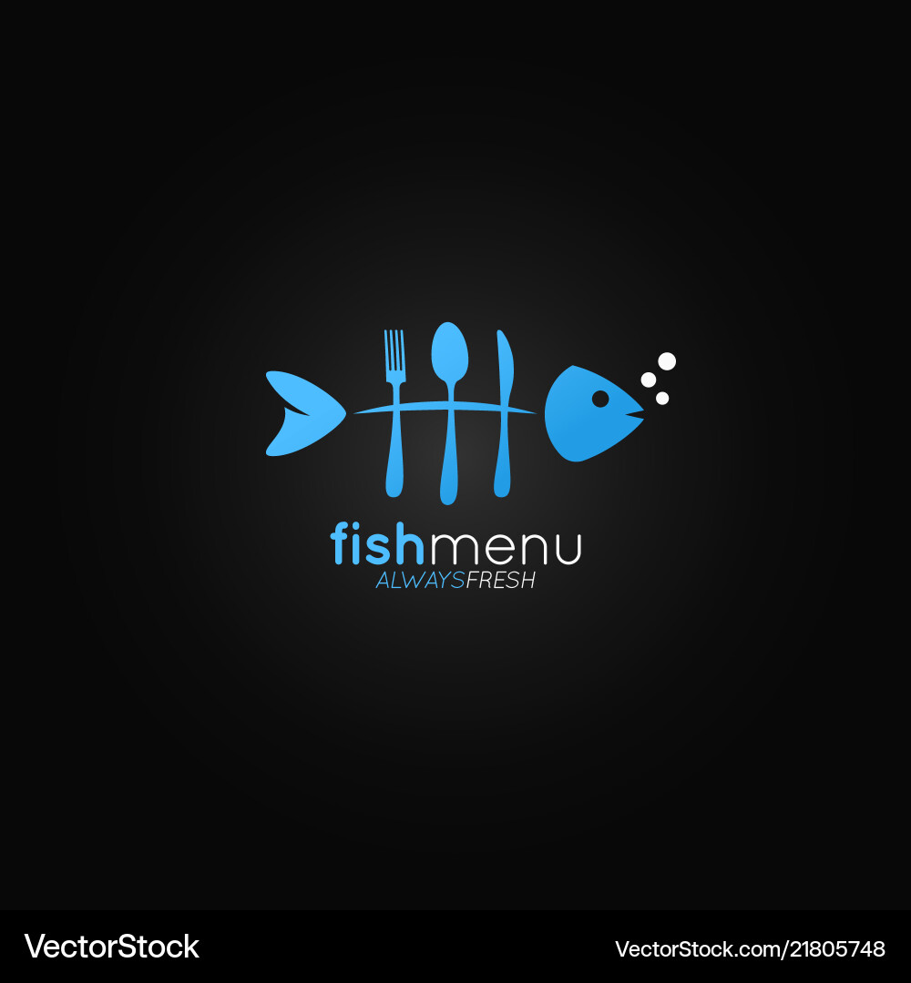 Fish logo menu fish bones in the form of a fork Vector Image