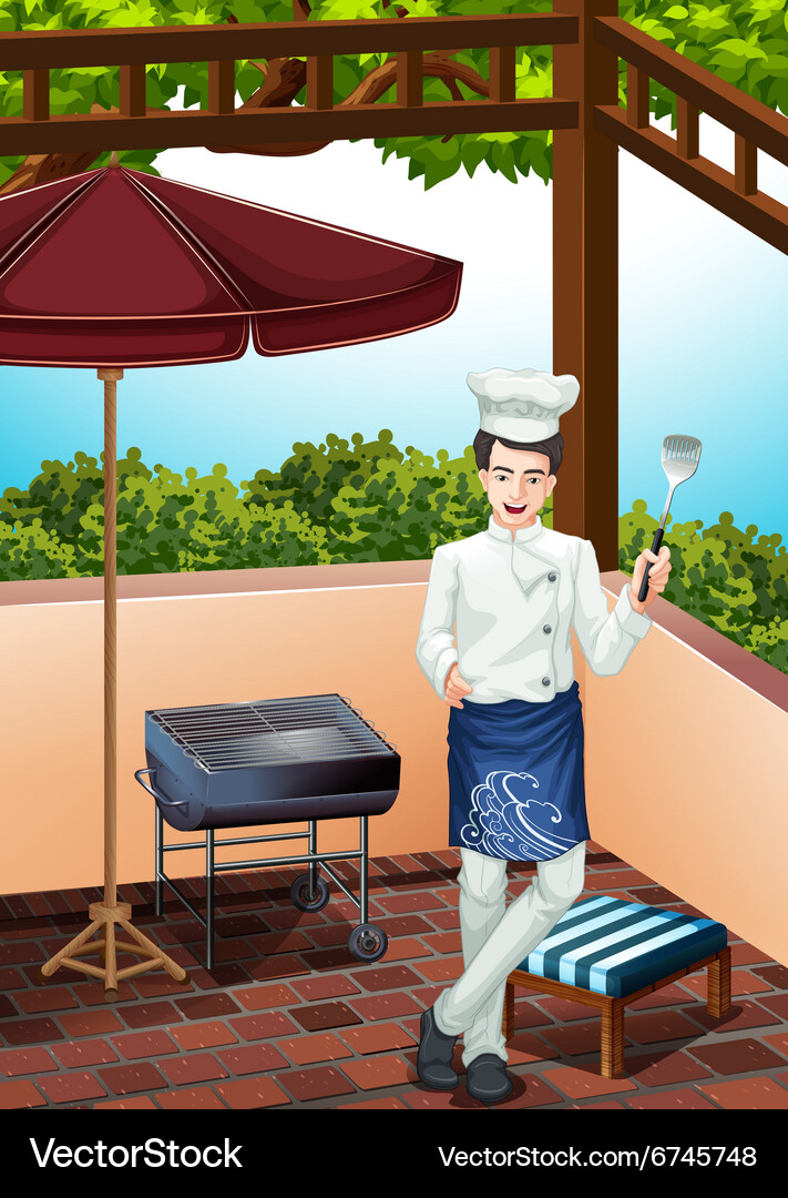 Male chef cooking on the grill Royalty Free Vector Image