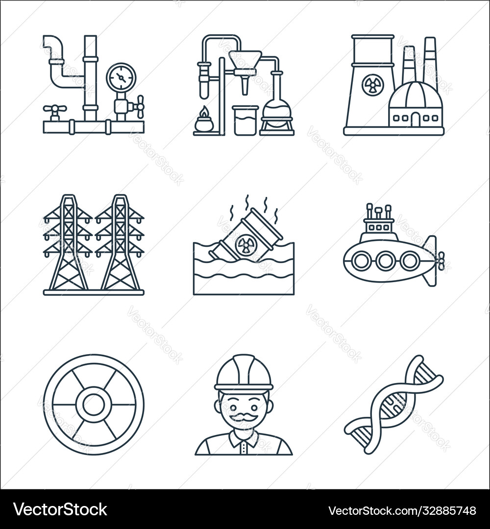 Nuclear energy line icons linear set quality line Vector Image