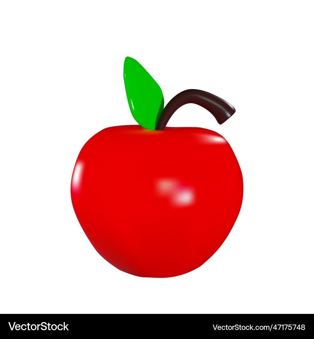 Render of a red apple with green leaf Royalty Free Vector