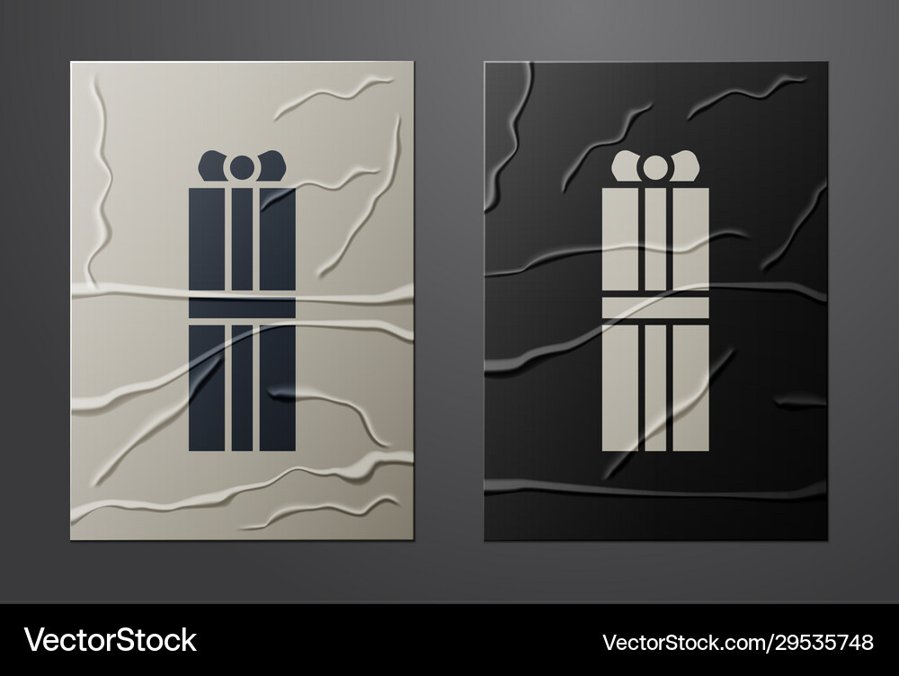 White gift box icon isolated on crumpled paper Vector Image