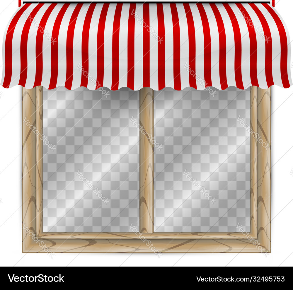 Double window frame striped awning canopy wooden Vector Image