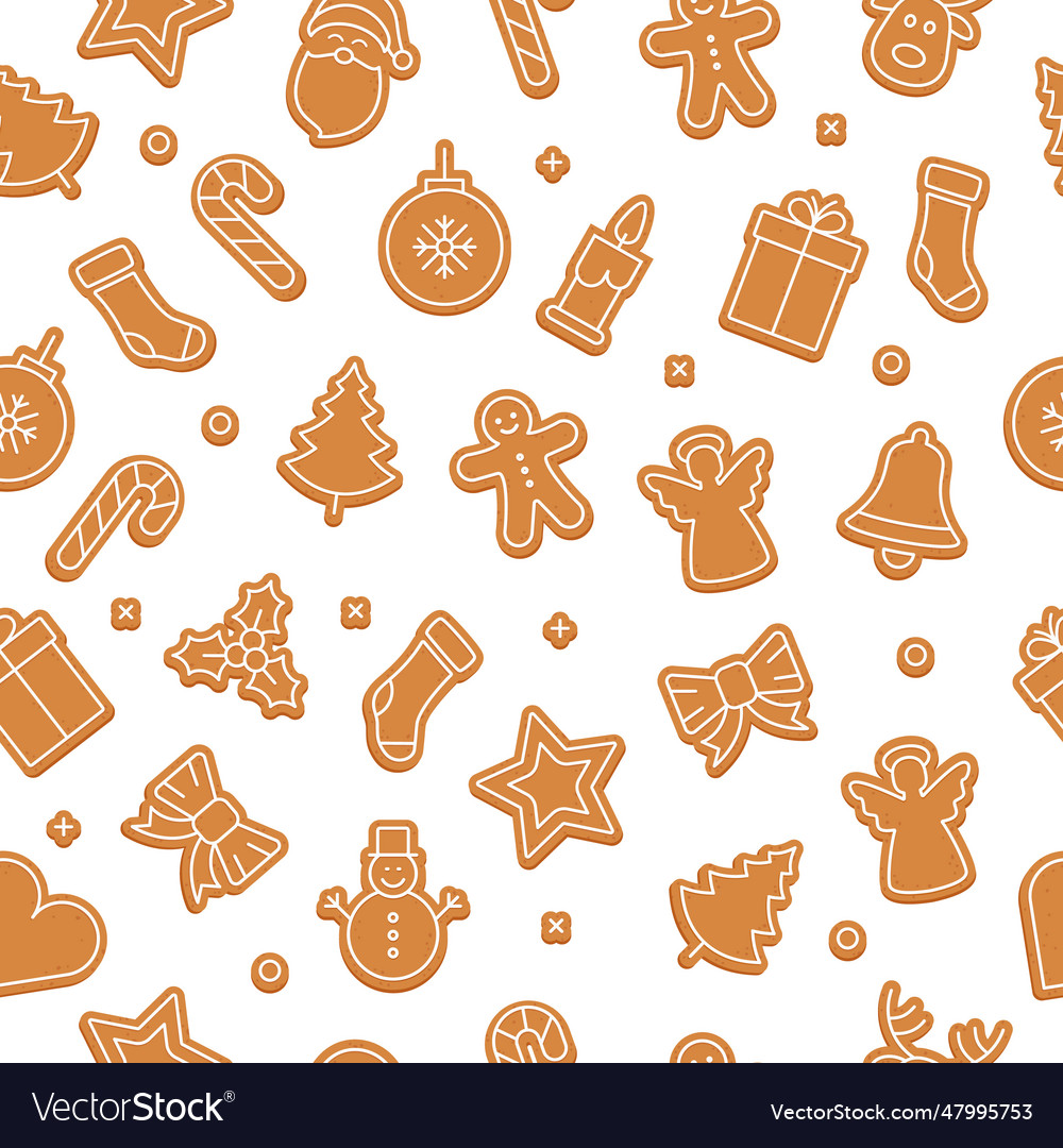 Gingerbread cookie set seamless pattern isolated Vector Image