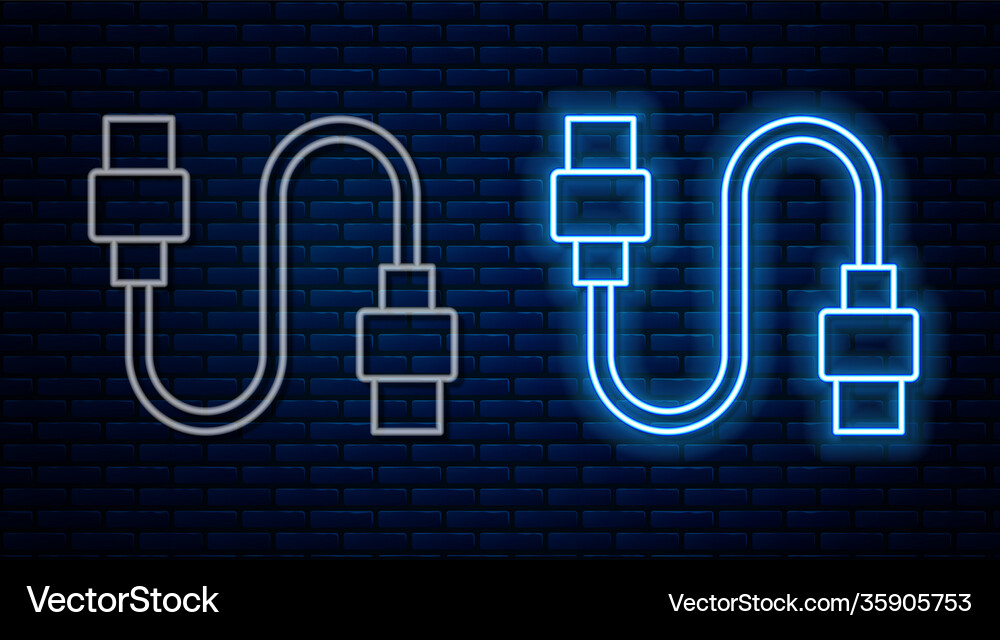 Glowing neon line usb cable cord icon isolated Vector Image