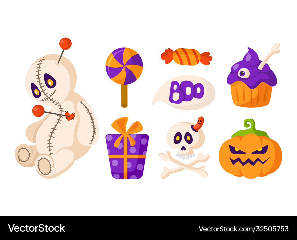 Halloween cartoon cute isolated items Royalty Free Vector