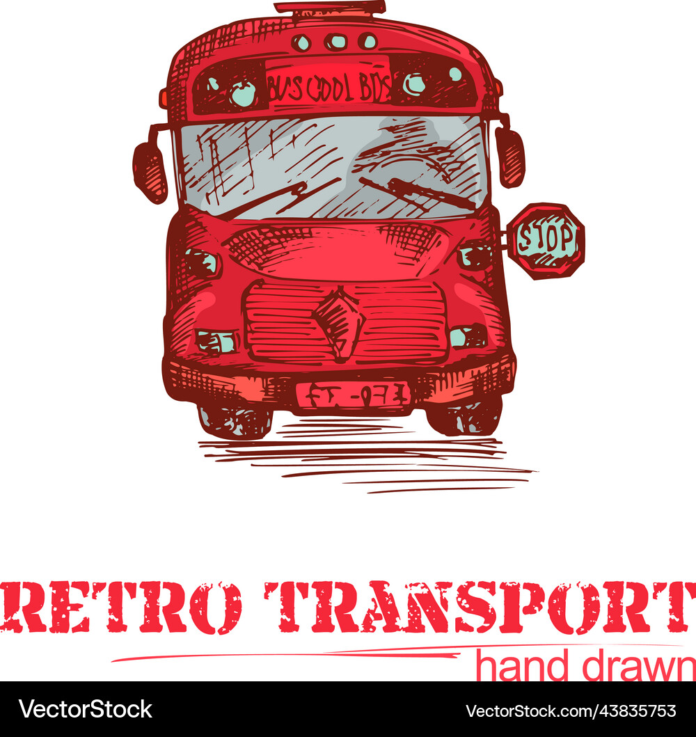 Hand drawn red retro bus isolated on white Vector Image