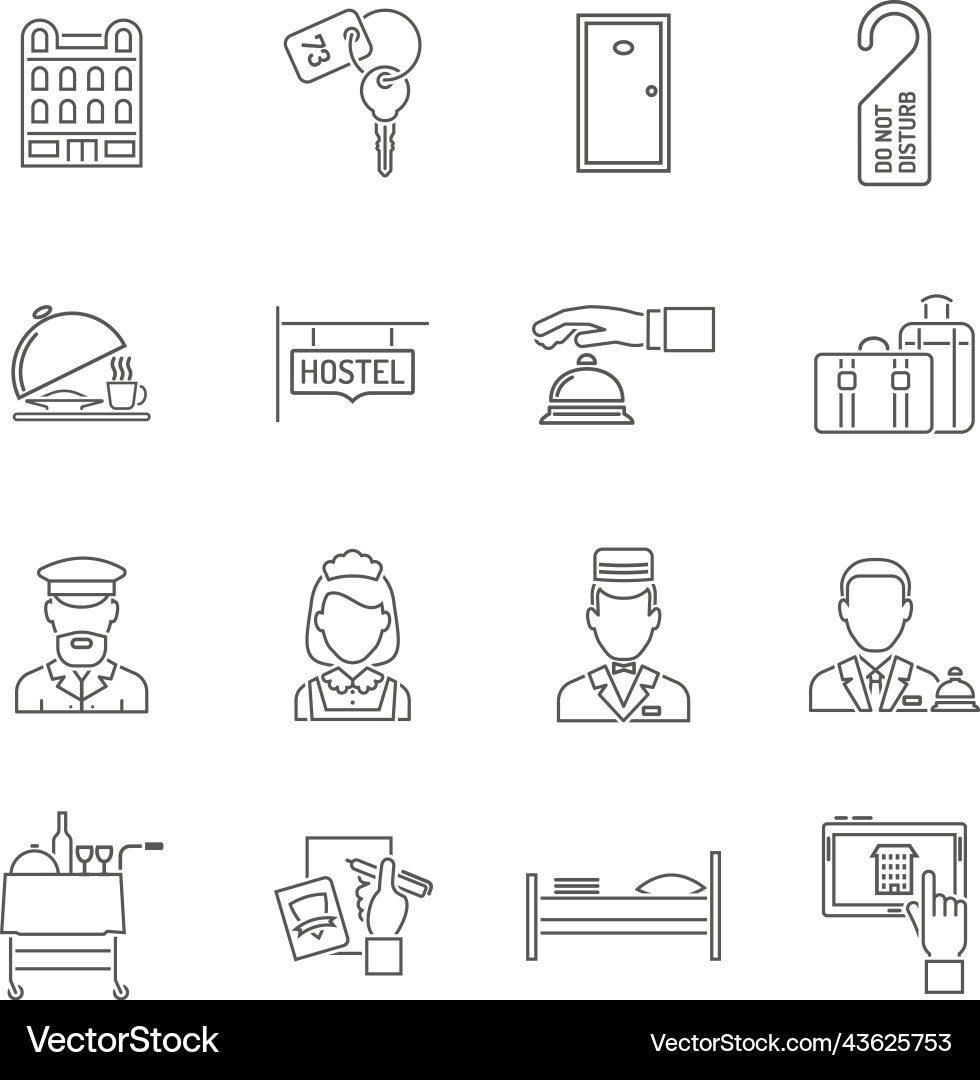 Hotel icons line set Royalty Free Vector Image