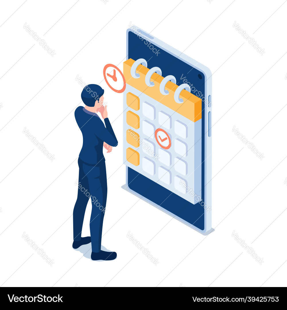 Isometric businessman checking business Royalty Free Vector
